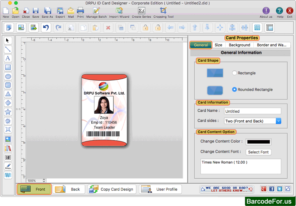 Watch screenshots of Mac ID Cards Maker (Corporate Edition) - BarcodeFor.us