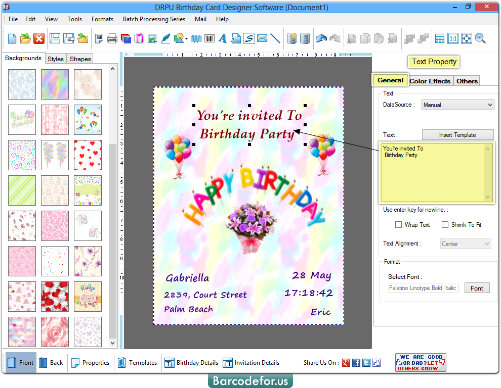 Birthday Cards Maker Software screenshots – BarcodeFor.us