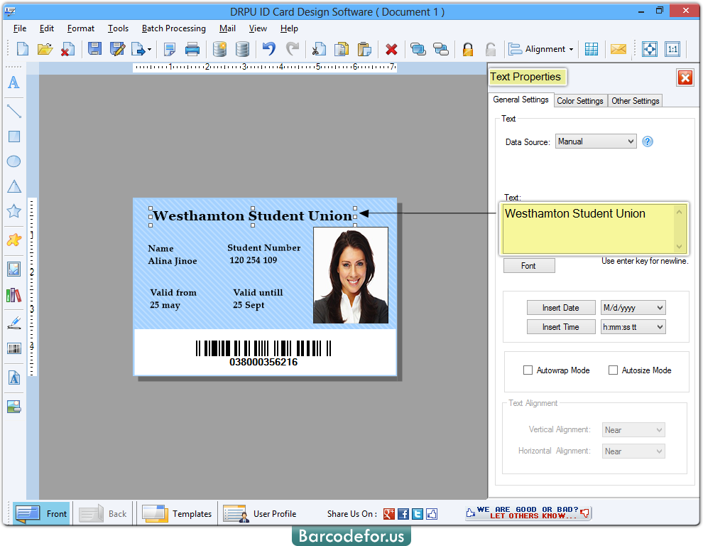 Watch screenshots of ID Card Maker Software - BarcodeFor.us