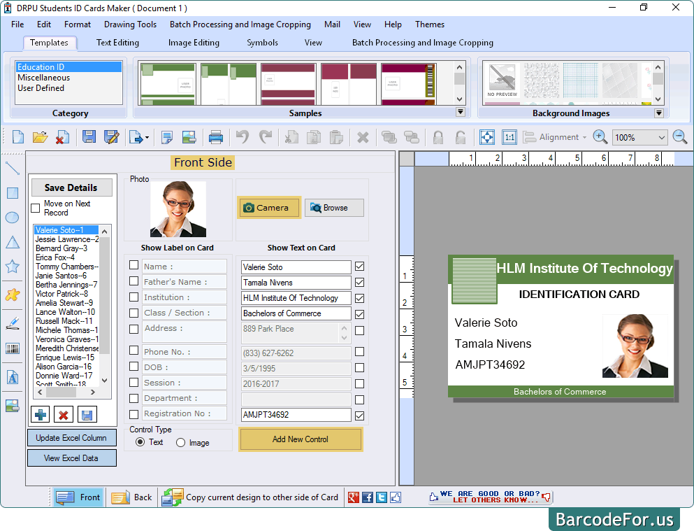 Watch screenshots of Student ID Cards Maker - BarcodeFor.us