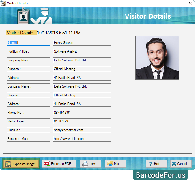 Watch screenshots of Visitors ID Gate Pass Maker - BarcodeFor.us
