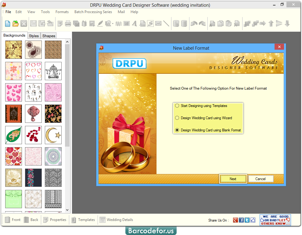 Screenshots of Wedding Card Maker Software - BarcodeFor.us